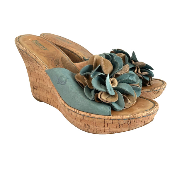 Born | Shoes | Born Lovina Flower Cork Wedge Slide Sandal Turquoise ...
